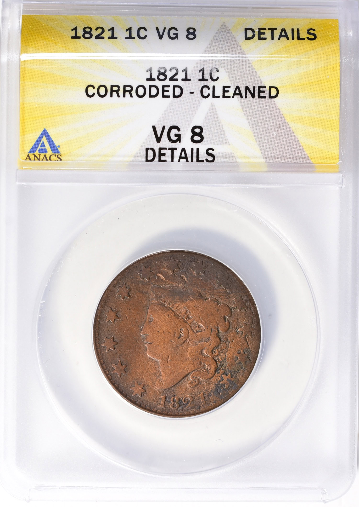 1821 Matron Cent ANACS VG-08 Details (Item 826478) | GreatCollections ...