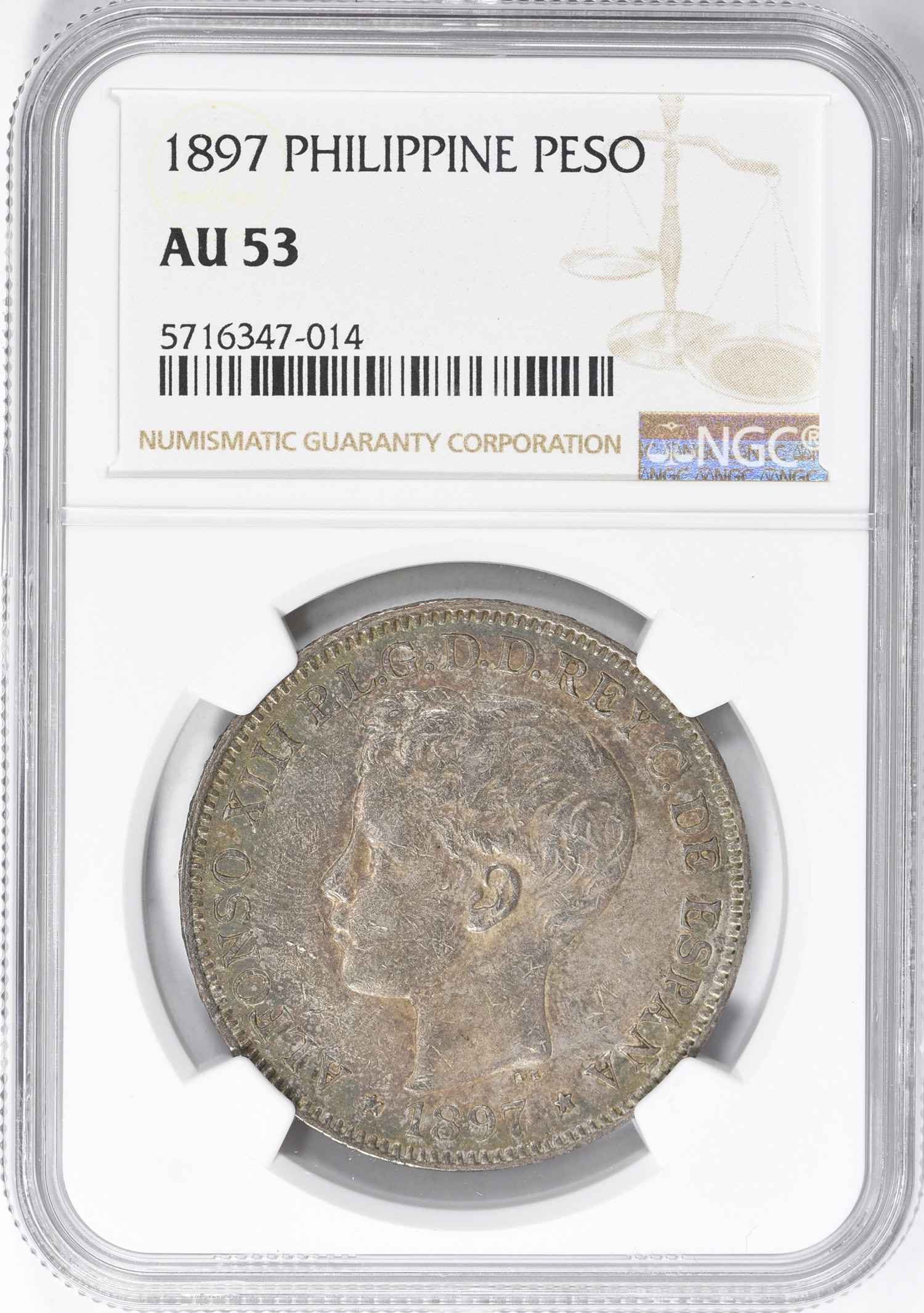 Philippines 1897-SGV Silver Peso KM-154 NGC AU-53 (Toned) | NGC Cert ...
