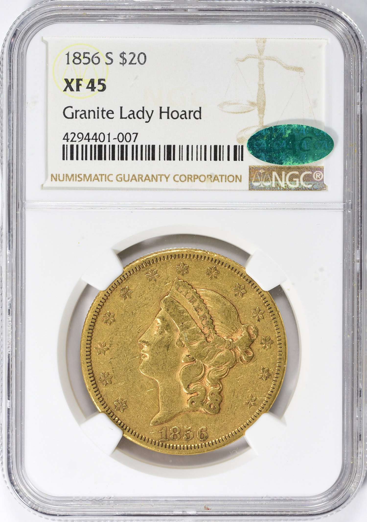 1856-S Liberty Gold Double Eagle NGC XF-45 (CAC Green) (Granite Lady ...