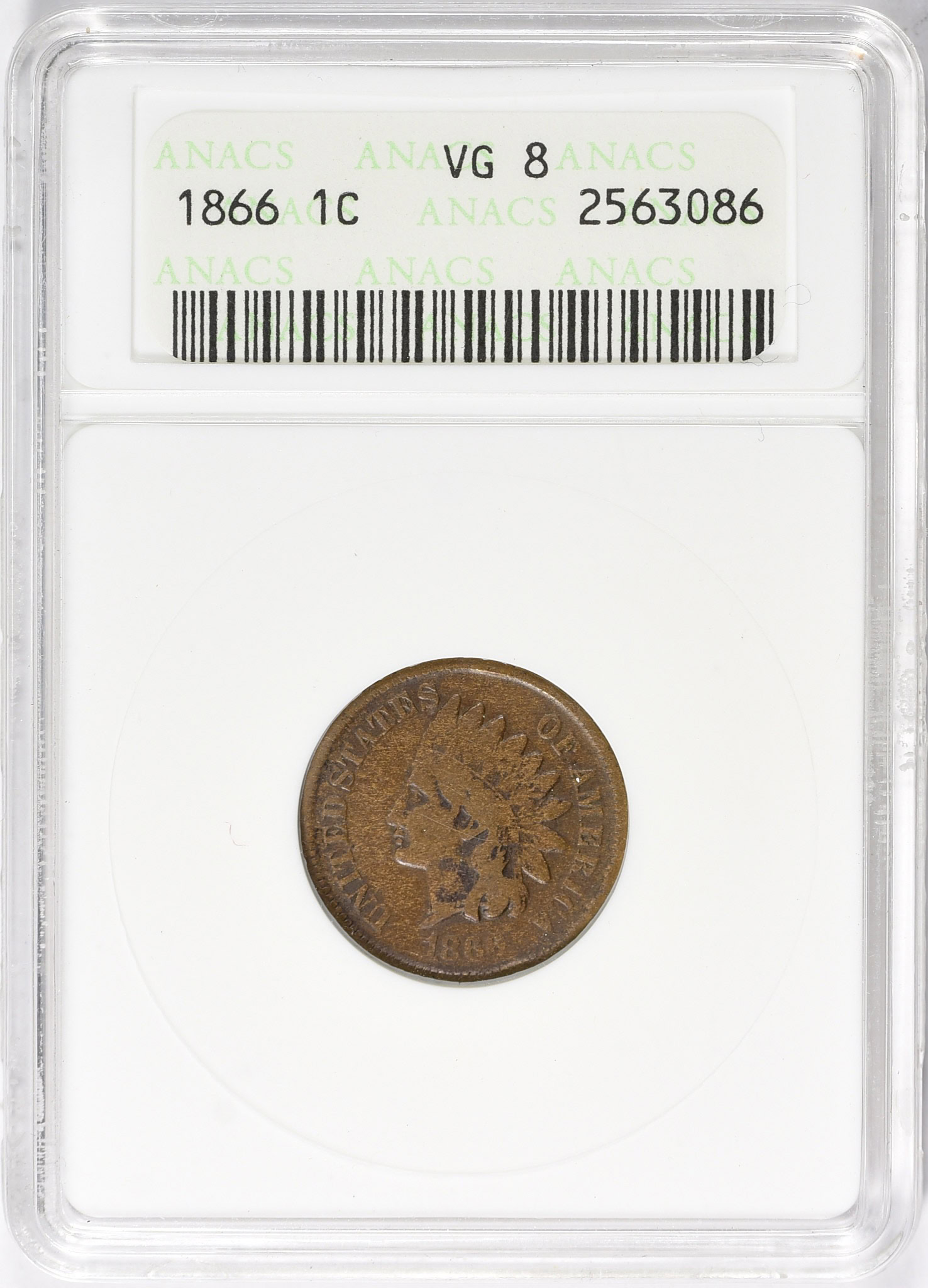 1866 Indian Cent ANACS VG-08 BN OH (Item 895567) | GreatCollections ...