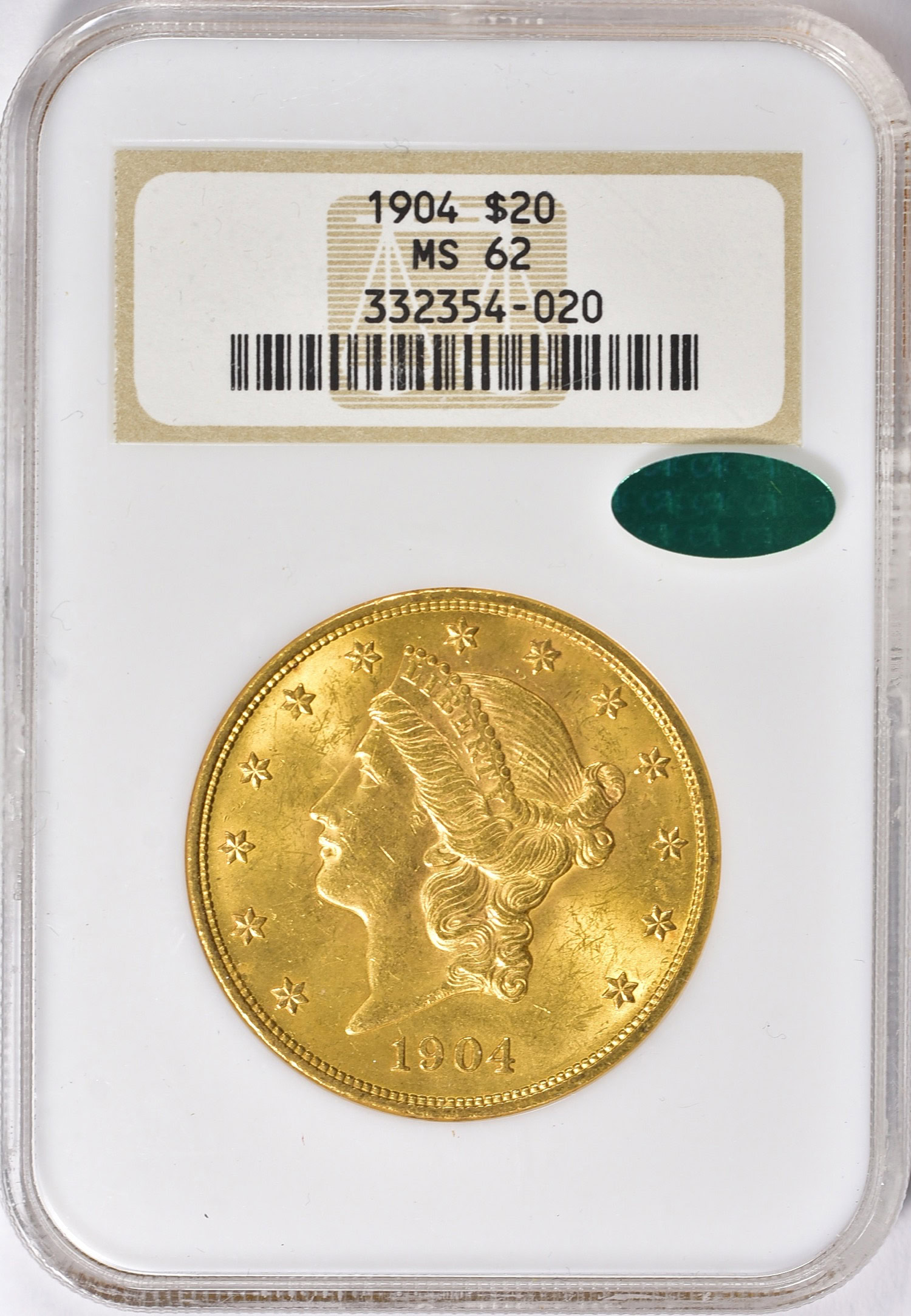 1904 Liberty Gold Double Eagle NGC MS-62 (CAC Green) OH (Item 936715) | GreatCollections Coin ...