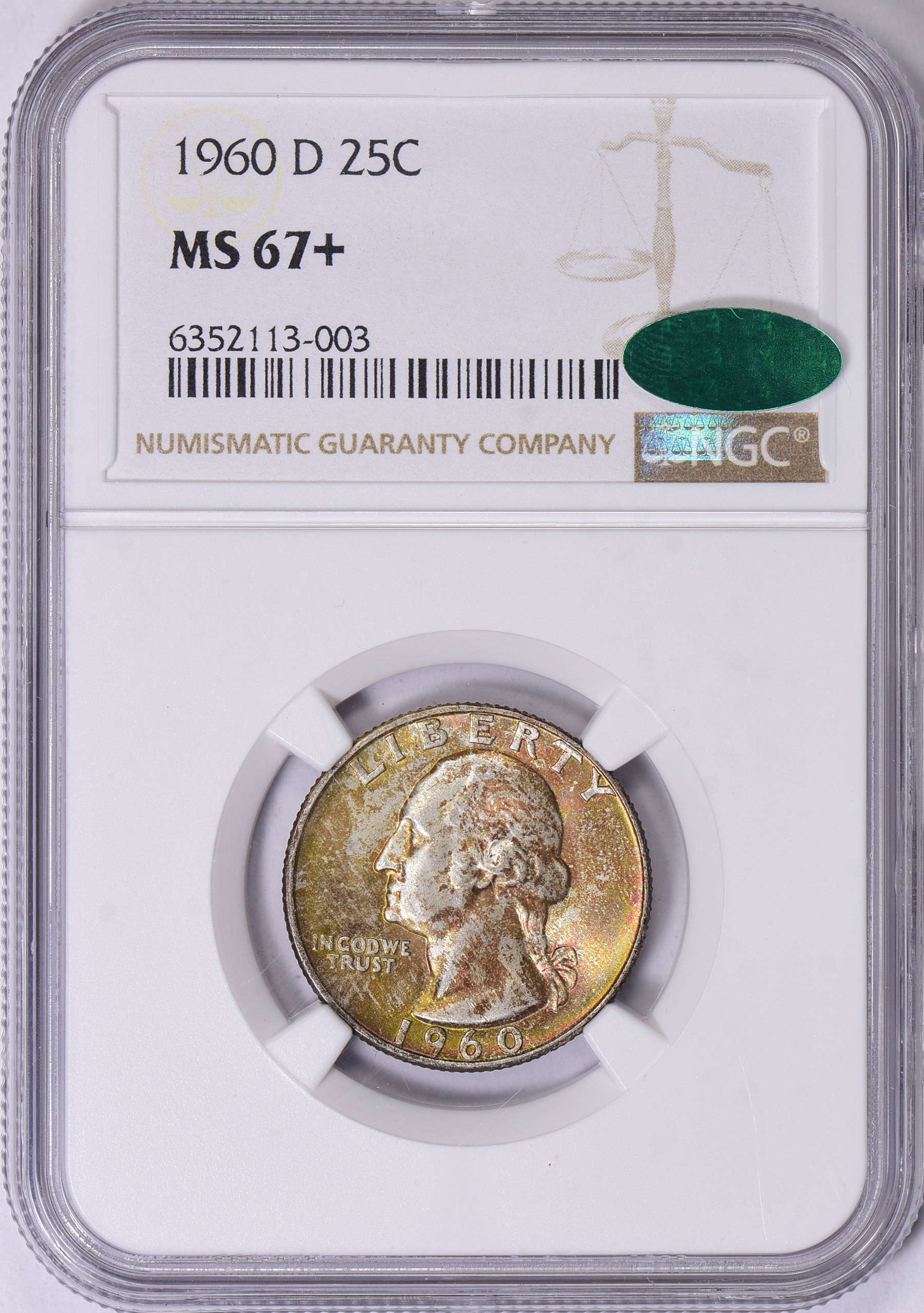 1960-D Washington Quarter NGC MS-67+ (CAC Green) (Toned) (Item 959302 ...