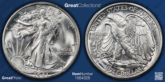 1941-S Walking Liberty Half Dollar PCGS MS-66+ (CAC Green) (Item 1564326) | GreatCollections ...