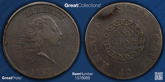 1793 Chain Cent Periods Sheldon 4 PCGS VF-25 BN (Ellsworth Collection ...