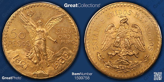 Mexico 1930 Gold 50 Pesos KM-481 PCGS MS-63 (AGW = 1.2057 Oz.) (Item 1599758) | GreatCollections ...