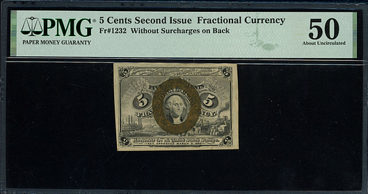 Fr. 1232 Second Issue 5 Cents Fractional Currency Note PMG About Unc 50 ...