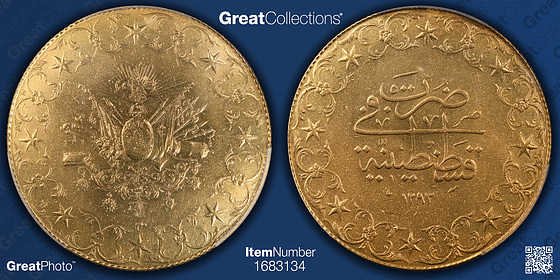 Turkey AH 1293 Year 30 (1905) Gold 500 Kurush Monnaie de Luxe KM-746 ...