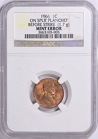 Mint Error 1966 Lincoln Cent On Split Planchet Before Strike (1.7g) NGC Certified | NGC Cert ...