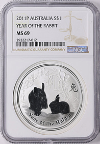 Australia 2011-P Silver Dollar Lunar Series, Year of the Rabbit KM-1475 ...