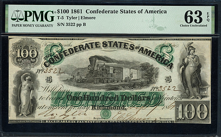 T-5 Confederate States of America 1861 $100 Note Montgomery Alabama ...