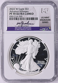 2022-W $1 Silver Eagle Advance Releases NGC Proof-70 UC (Michael Gaudioso Signed Label) (Item ...