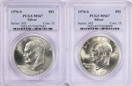 1976-S Eisenhower Dollar Silver PCGS MS-67 (2 Coins) (Item 1873249) | GreatCollections Coin Auctions