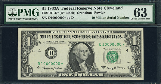 Fr. 1901-D* (D* Block) 1963A $1 Cleveland Federal Reserve Star Note *10 ...