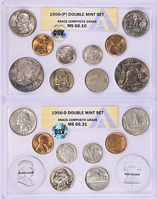 1956 U.S. Mint Double Mint Set ANACS Composite Grades MS-66.10/66.31 ...