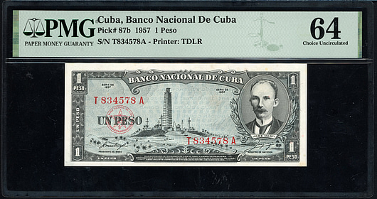Cuba 1957 1 Peso Banco Nacional de Cuba Notes *Sequential Serial Number ...