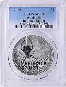 Australia 2020 Silver Dollar Redback Spider KM-3900 PCGS MS-69 (ASW = 0.999 Oz.) (Item 1933345 ...