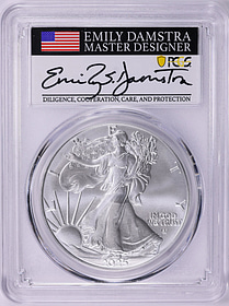 2025 $1 Silver Eagle PCGS MS-70 (Emily Damstra Signed Label) | PCGS ...