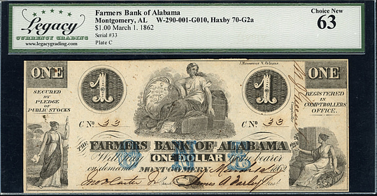 Mar. 1, 1862 Montgomery, Alabama Farmers Bank of Alabama Note Legacy ...