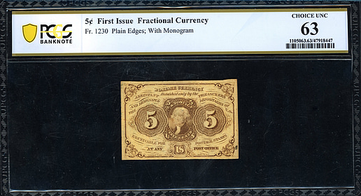 Fr. 1230 First Issue 5 Cents Fractional Currency Note Straight Edges ...