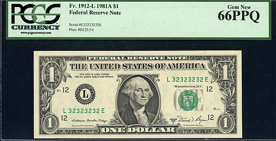 Fr. 1912-L (LE Block) 1981A $1 San Francisco Federal Reserve Note ...