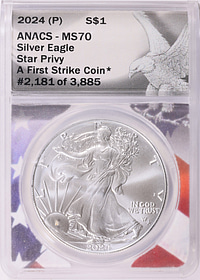 2024-(P) $1 Silver Eagle with Star Privy First Strike ANACS MS-70 (Flag ...