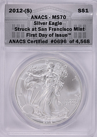 2012-(S) $1 Silver Eagle Struck at San Francisco First Day of Issue ...
