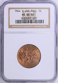 1944-S U.S. Philippines One Centavo NGC MS-66 RD (Item 2037489 ...