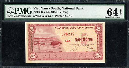South Vietnam ND (1955) 5 Dong National Bank Note SCWPM-13a PMG Choice ...