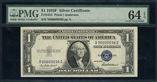 Fr. 1615 (XI Block) 1935F $1 Silver Certificate Note *Extremely Low ...
