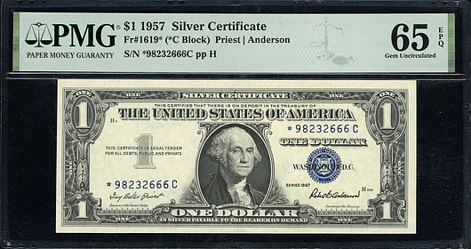 Fr. 1619* (*C Block) 1957 $1 Silver Certificate Star Note Priest ...