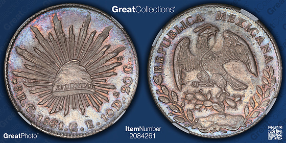 Mexico 1861-C CE Silver 8 Reales KM-377.3 NGC MS-62 (Toned) (Ex: Norweb ...