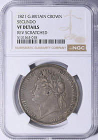 Great Britain 1821 Silver Crown SECUNDO Edge KM-680.1 NGC VF Details ...