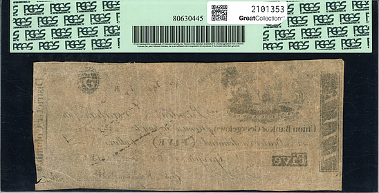Dec. 20, 1815 Georgetown D.C. Union Bank of Georgetown $5 Counterfeit ...