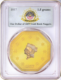 1857 1.5 Grams One Dollar California Gold Rush Nuggets Shipwreck S.S ...