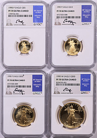 1990 $5, $10, $25 and $50 Gold American Eagle Set NGC Proof-70 UC (Moy ...