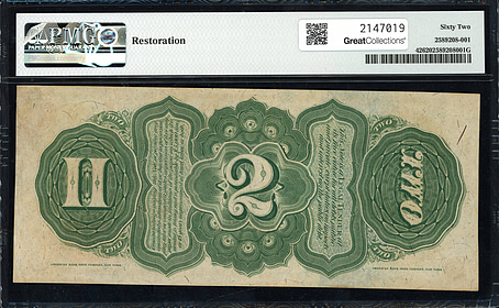 Fr. 42 1869 $2 Legal Tender Note Allison / Spinner PMG Uncirculated 62 ...