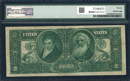 Fr. 247 1896 $2 Silver Certificate Note Tillman / Morgan PMG Very Fine ...