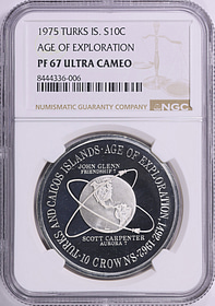 Turks & Caicos Islands 1975 Silver 10 Crowns Age of Exploration KM-7 ...