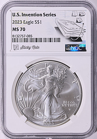2023 $1 Silver Eagle NGC MS-70 (U.S Invention Series Sticky Note Label ...