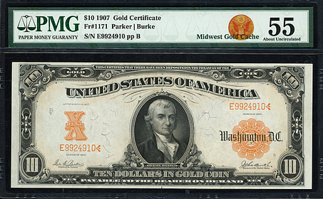 Fr. 1171 1907 $10 Gold Certificate Note Parker / Burke PMG About ...